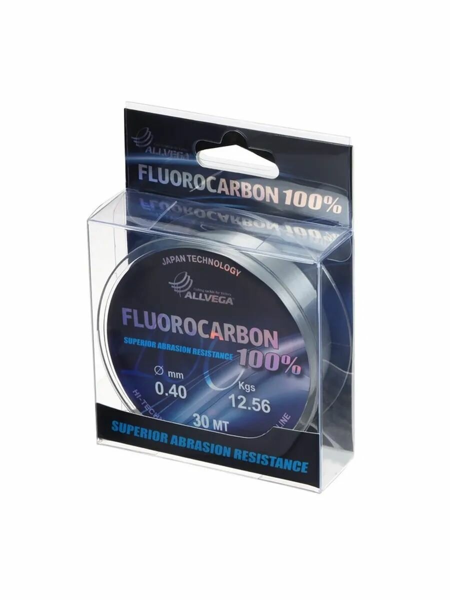 Леска флюрокарбон 100% фирма ALLVEGA, длина 30м, диаметр d-0.40мм, нагрузка 12.56кг
