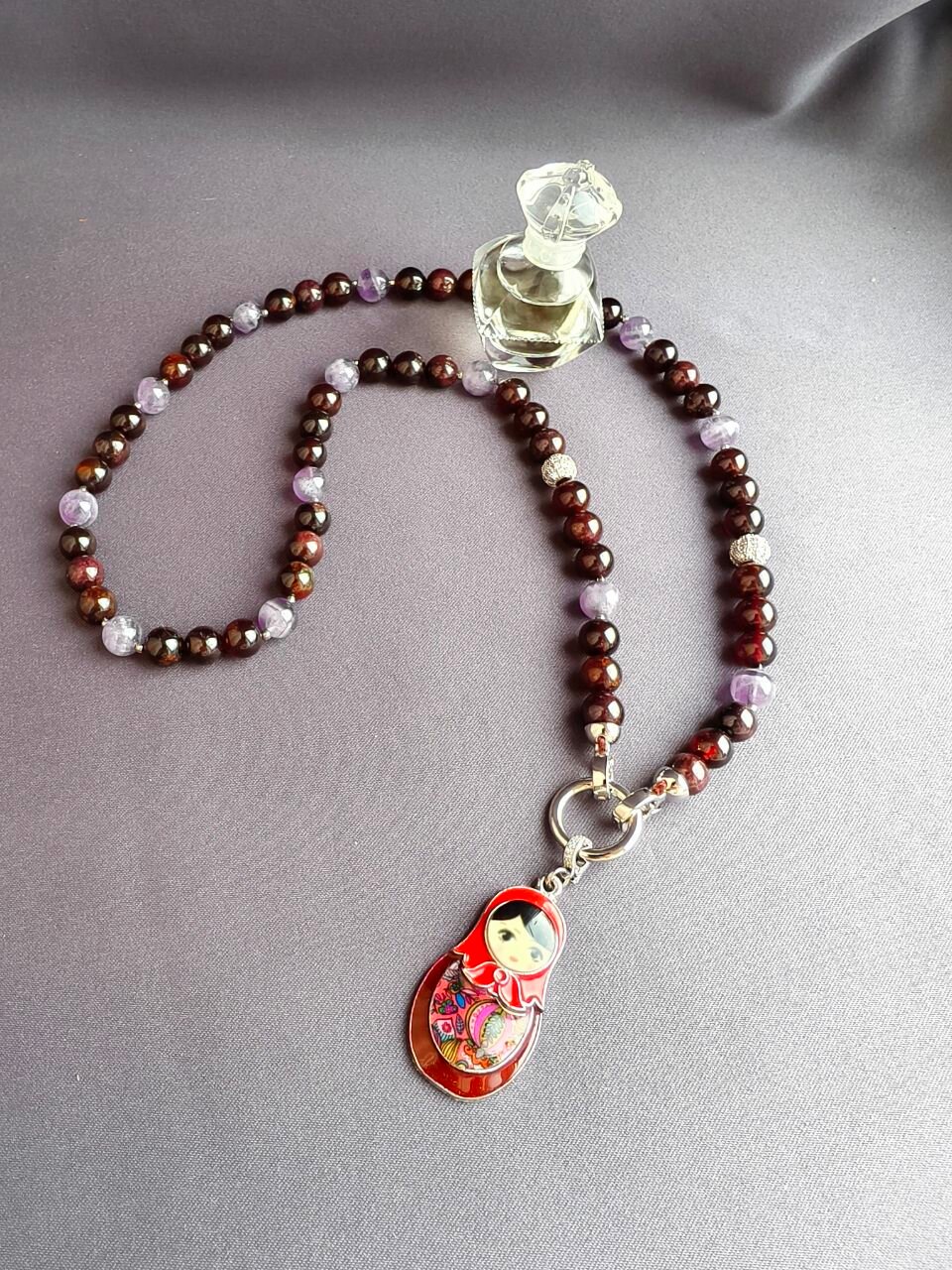 Колье, гранат, аметист