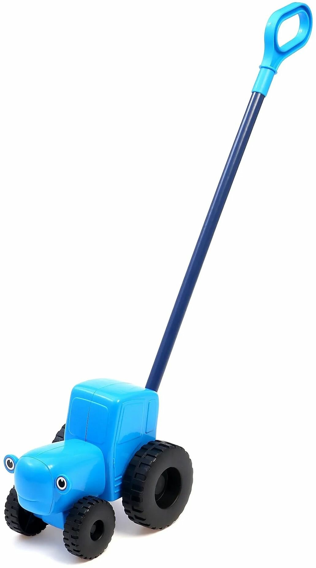 Каталка "Синий трактор" для малышей с ручкой, детская развивающая игрушка на палочке для дома и улицы, цвет синий