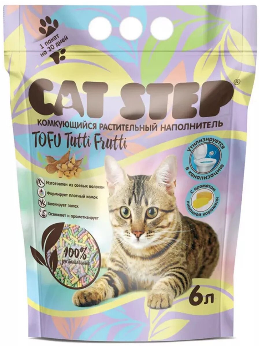 Наполнитель для кошачьего туалета Cat Step Tofu "Tutti Frutti", соевый, комкующийся, 6 л, 1 шт.
