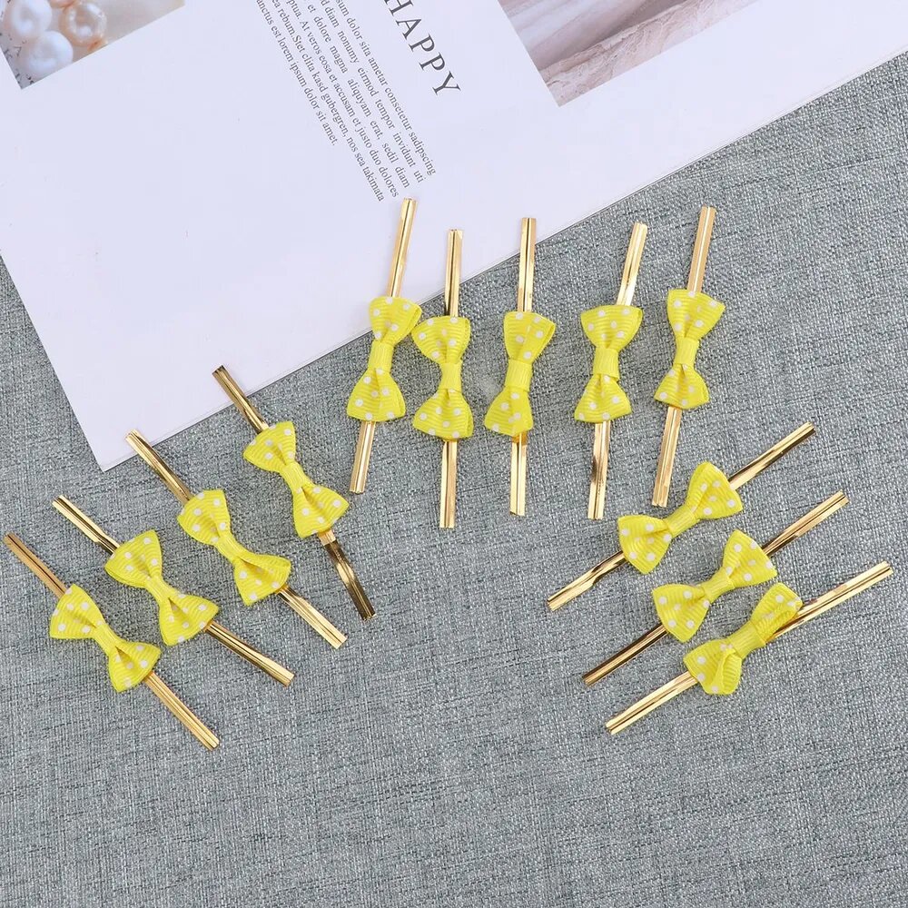 Проволока с желтым бантом для упаковки, 100 штук для запечатывания подарков и сладостей