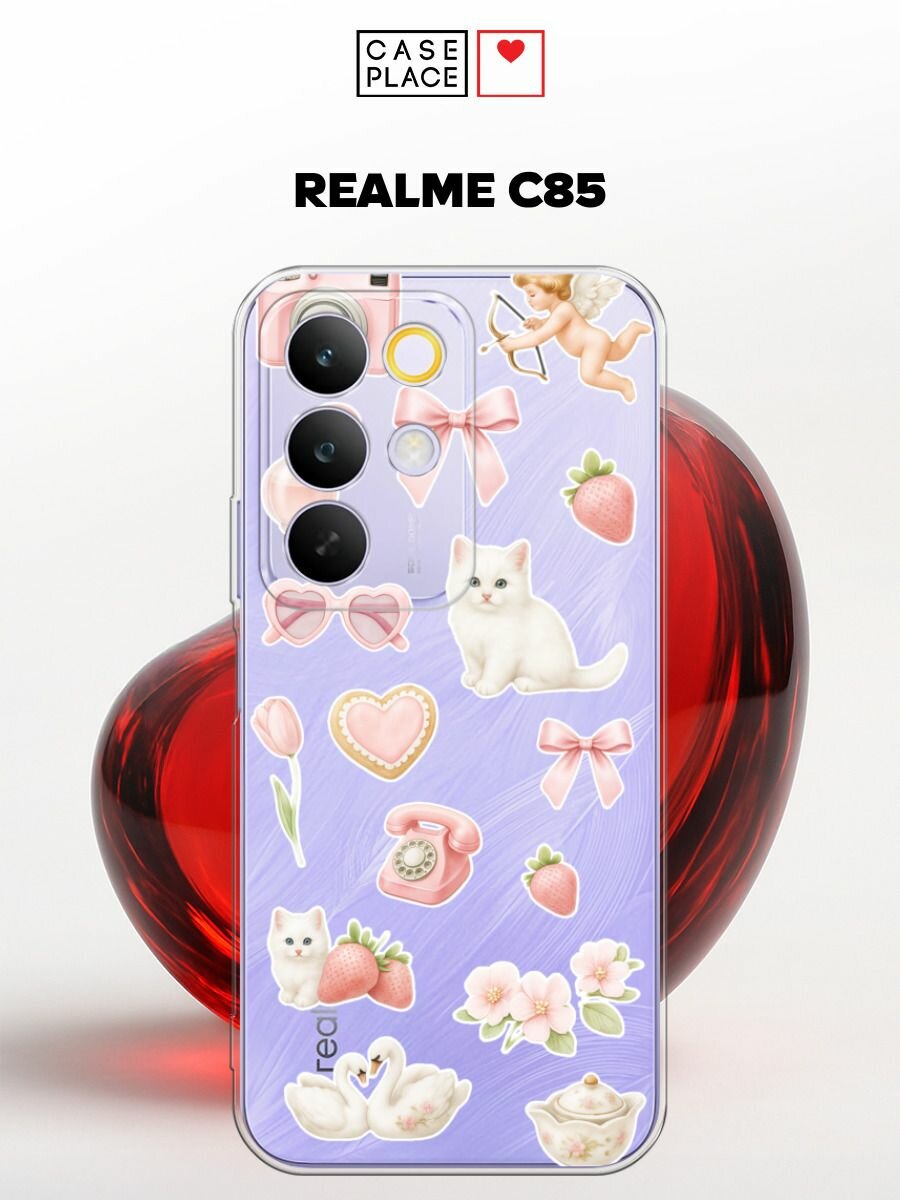 Чехол на Realme C85 / Реалми C85 с принтом Коллаж для девочки