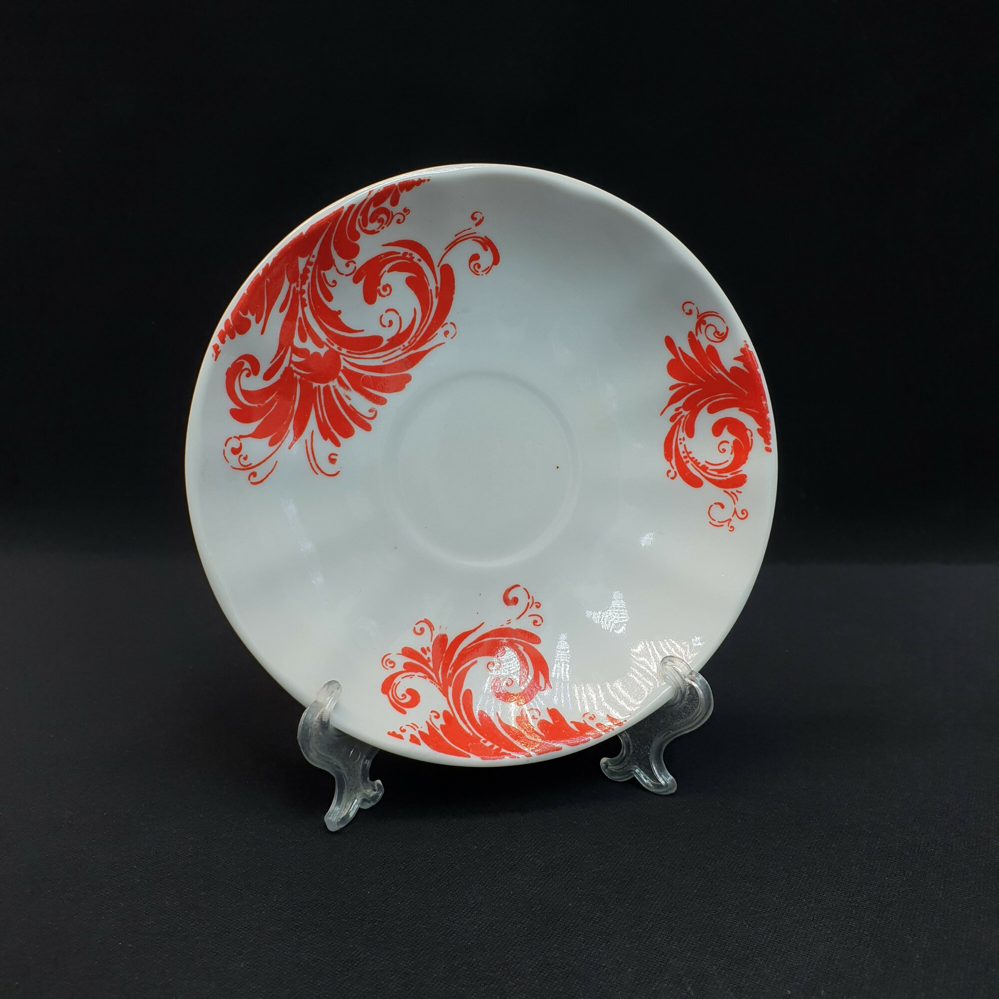 Винтажное блюдце Жар-птица ЛФЗ, фарфор роспись деколь 15 см, СССР