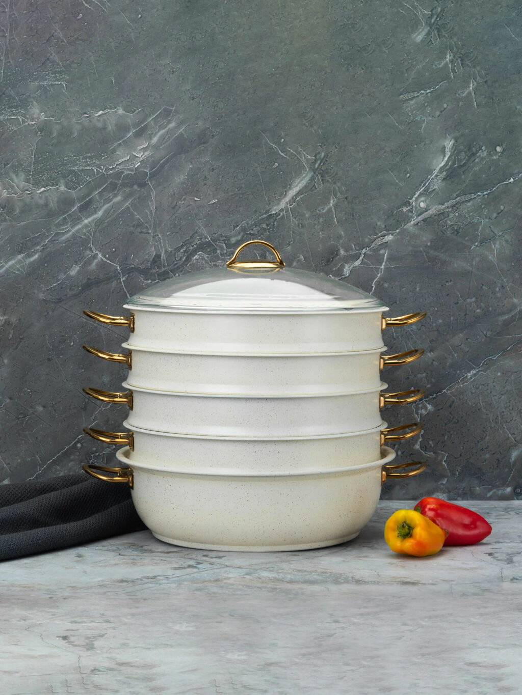 Мантоварка с крышкой стеклянной Dlk 30х10 см (6,4 л) с АПП, цвет: айвори, арт. 4000-30.