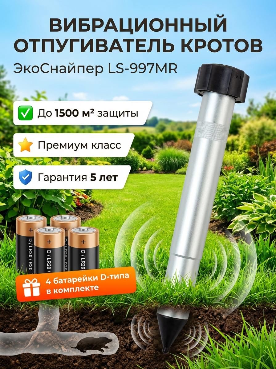 Вибрационный отпугиватель змей ЭкоСнайпер LS-997MR+4 батарейки в подарок