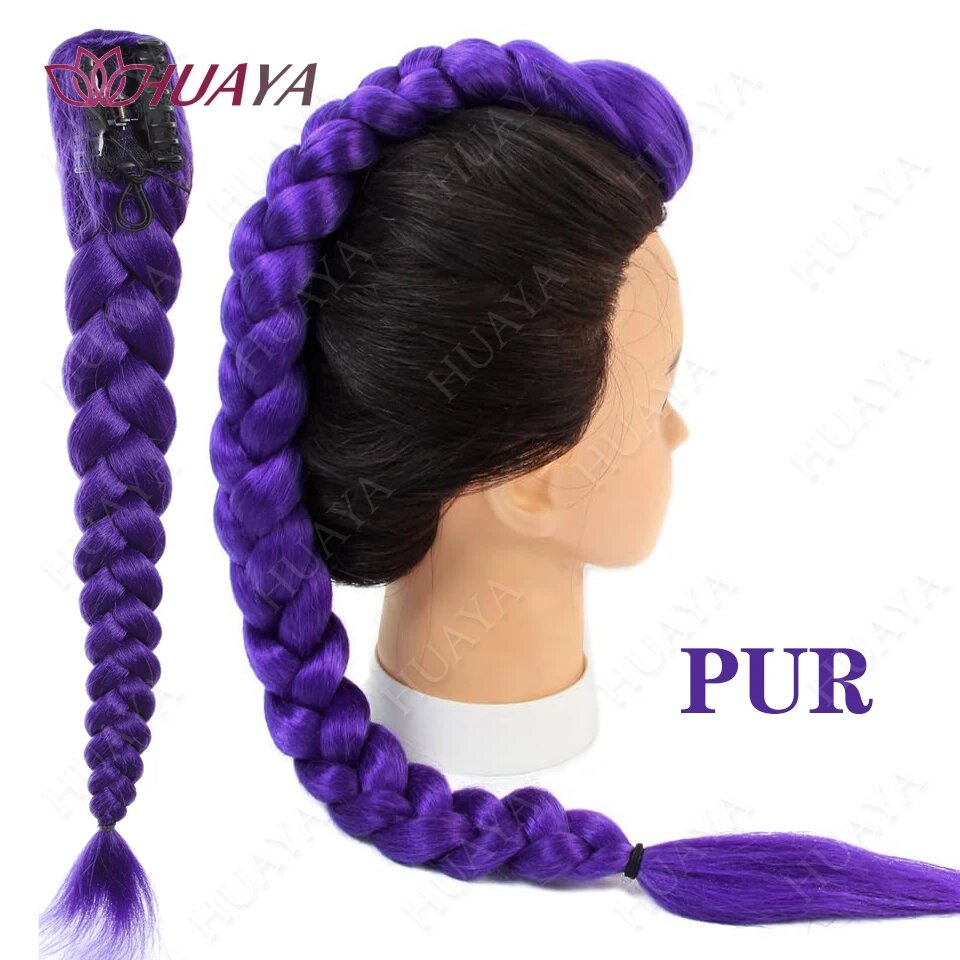 28-дюймовые плетеные фиолетовые волосы для наращивания хвоста для детей, рождественский косплей, волосы Руми, рождественские синтетические искусственные конский хвост