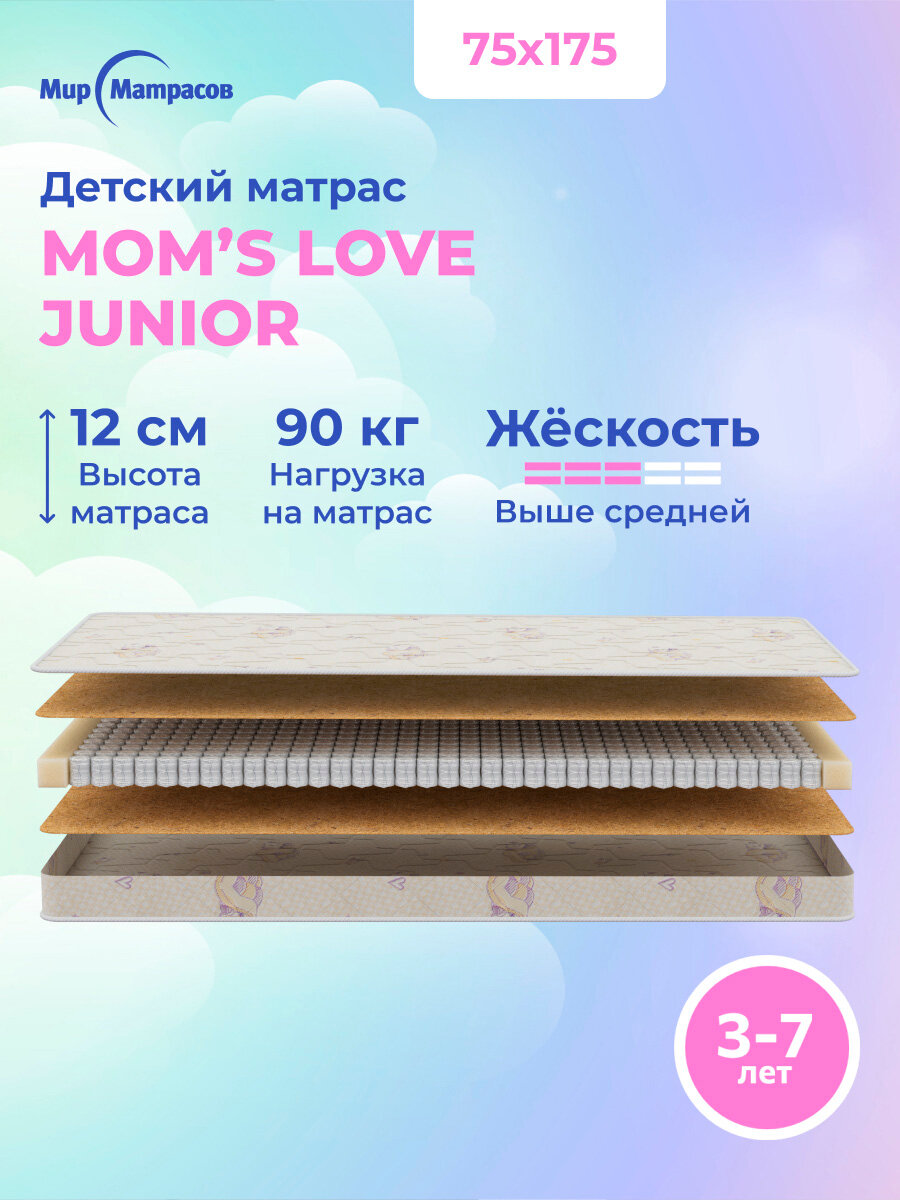 Матрас детский Moms Love Junior, Независимые пружины 75x175 см