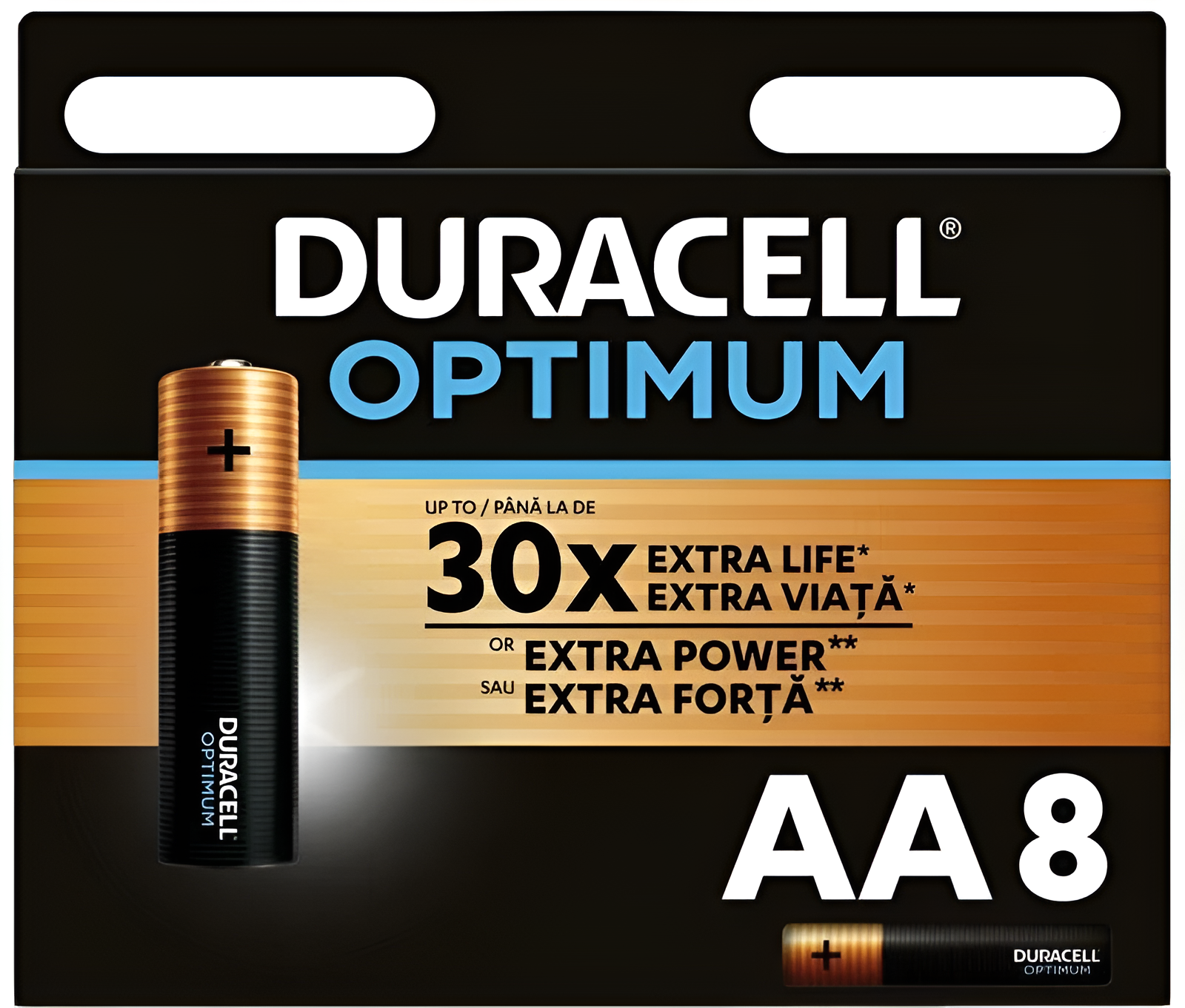 Батарейка DURACELL Optimum AA BL8 , (8) шт. в упаковке, щелочная. (Бельгия) 2025 г.
