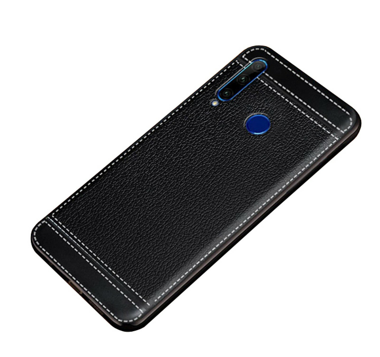 Чехол MyPads для Huawei P20 Pro из износостойкого силикона с тиснением под кожу, черный