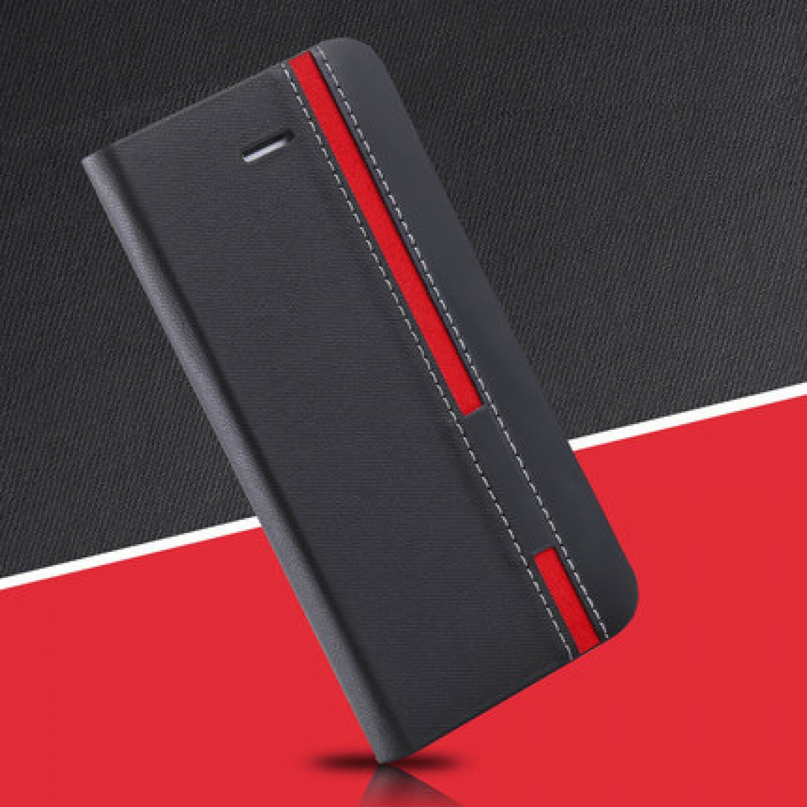 Чехол-книжка MyPads для ASUS ZenFone Max M1 (ZB555KL) с подставкой и визитницей из водоотталкивающей кожи чёрно-красный