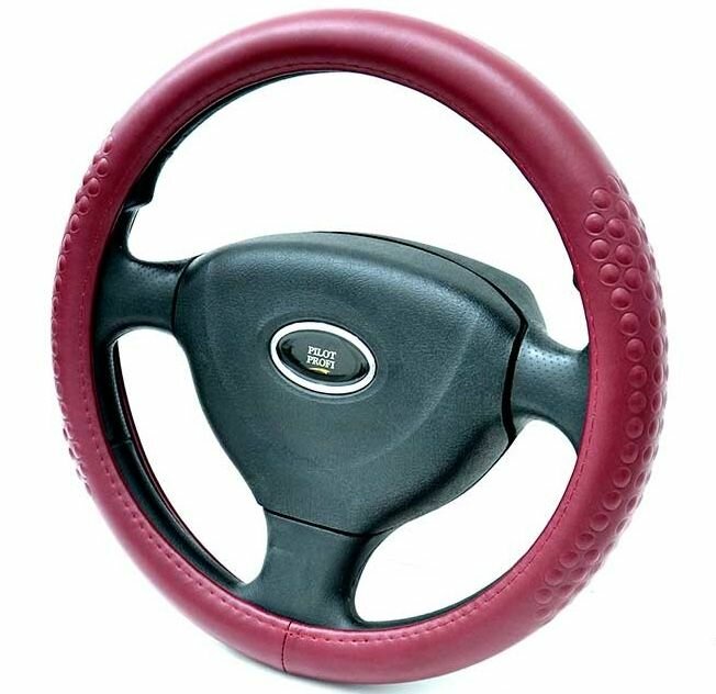 Оплетка на руль для автомобиля Geely Emgrand EC7, MK, Emgrand X7, GC6, CK / Джили МК Кросс и др, в бордовом цвете, Натуральная кожа