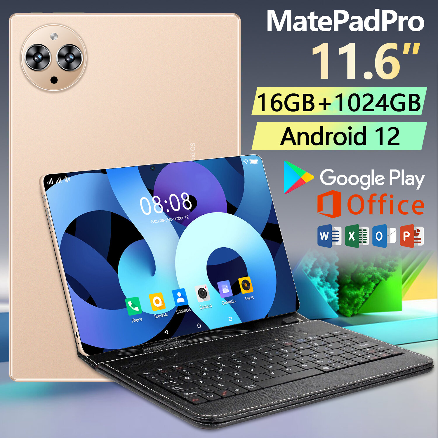 Планшет 16/1024GB 11.6 дюйм Android 13 / Клавиатура, мышь и Чехол