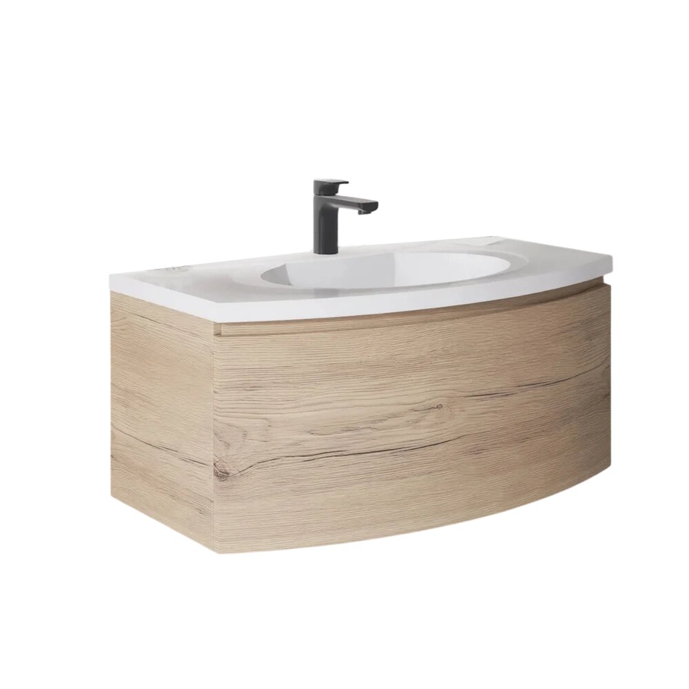 Тумба с раковиной Itana Arko Y 90 подвесная, 89$9 см, бежевая, матовая, из МДФ, с ящиками, раковина для ванной, из искусственного камня, прямоугольная