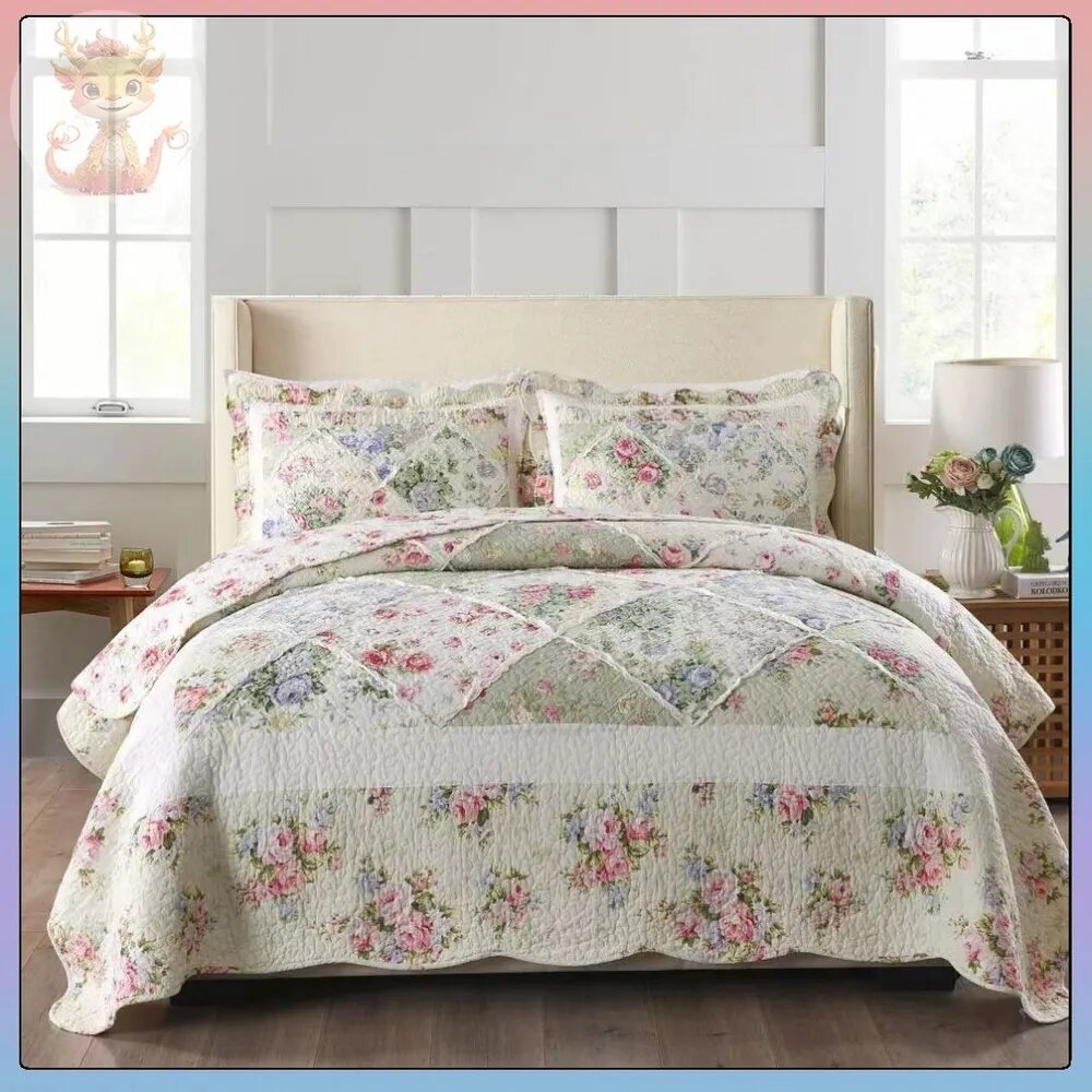 Покрывало Patchwork евро 250х230 см, Хлопок, стёганое, бежевый