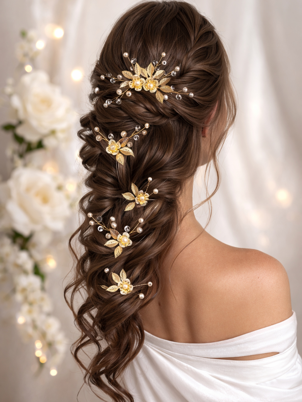 Свадебный набор украшений MAVO для волос. Гребень и 4 шпильки с жемчугом, золотые аксессуары для невесты