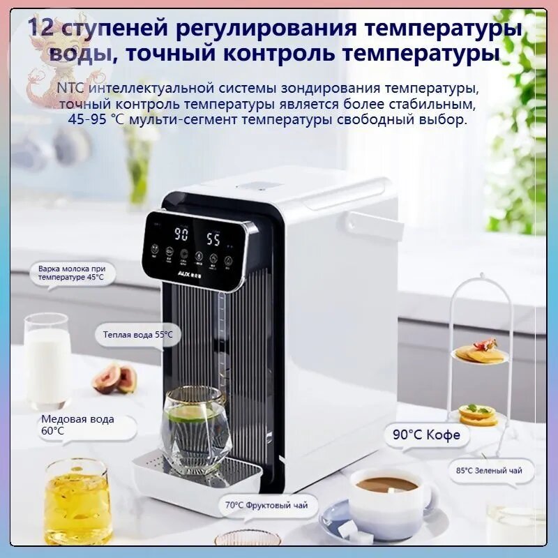 Термопот AUX с двумя дисплеями для поддержания температуры, с таймером и автоматическим насосом, пластиковый корпус — фото 1