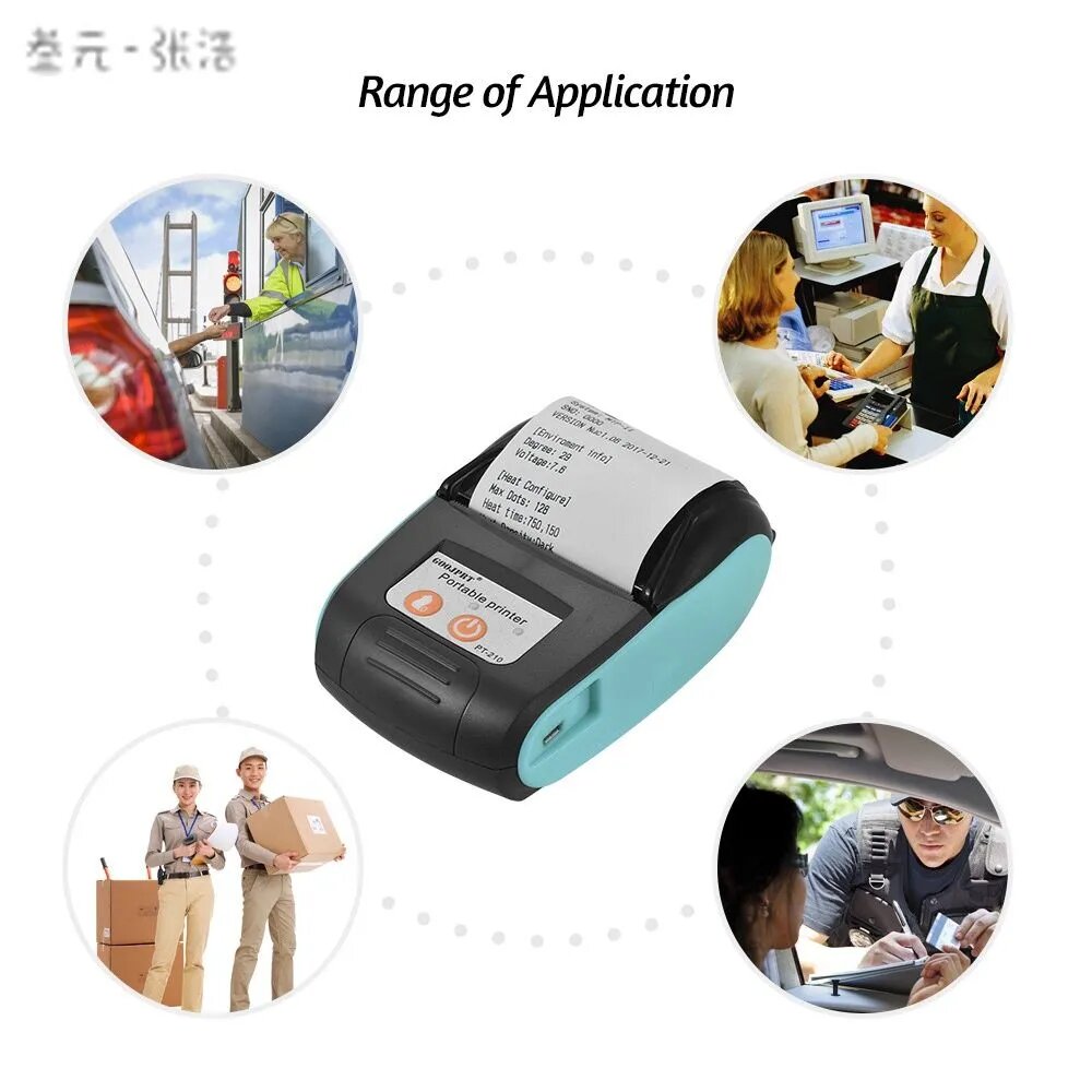Goojprt Портативный термопринтер для чеков PT-210, синий, Bluetooth, Android/IOS/Windows — фото 1