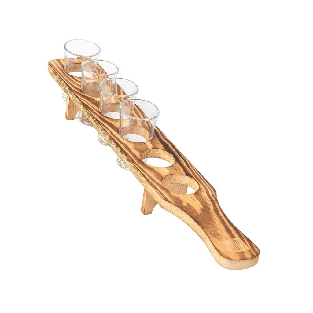 Деревянный поднос для текилы с 6 рюмками, 3