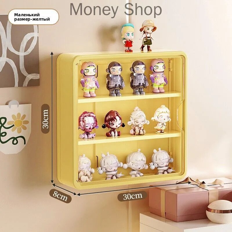 Стеллаж-витрина для Pop Mart Box 30x30x8 см желтый пластик для хранения фигурок