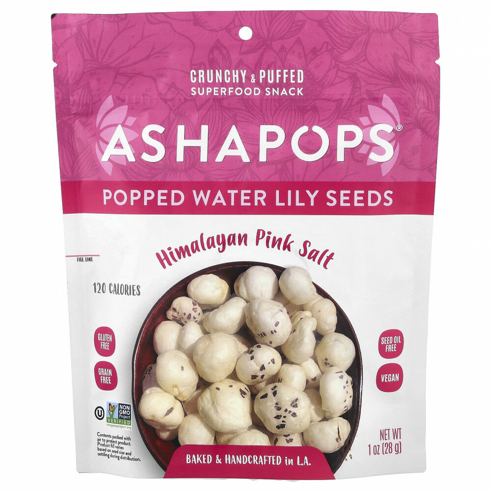 AshaPops, Popped Water Lily Seeds, розовая гималайская соль, 28 г (1 унция)