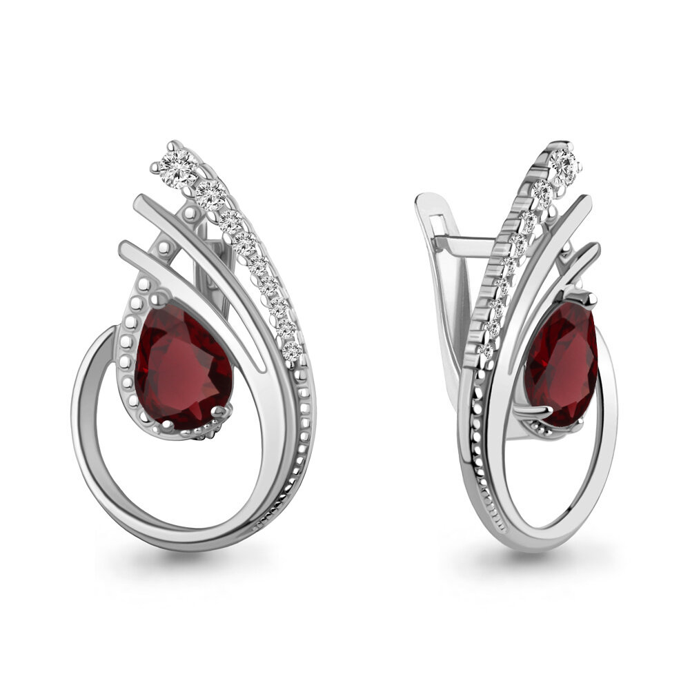 Серьги Яхонт, серебро, 925 проба, фианит, гранат