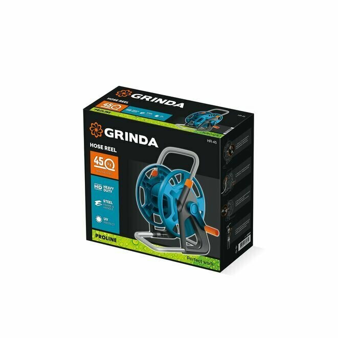 GRINDA HR-45, для шлангов 45м x 1/2" и 20м х 3/4", стальные опоры, пластиковый барабан, катушка для шлангов, ProLine (428450)
