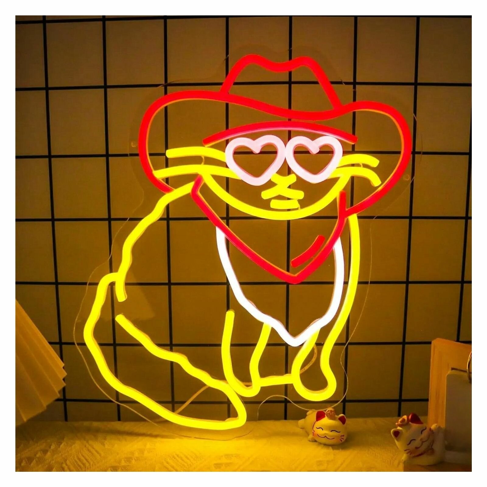 Неоновый светильник Cowboy Cat с питанием от USB и регулируемой яркостью 32смx34см