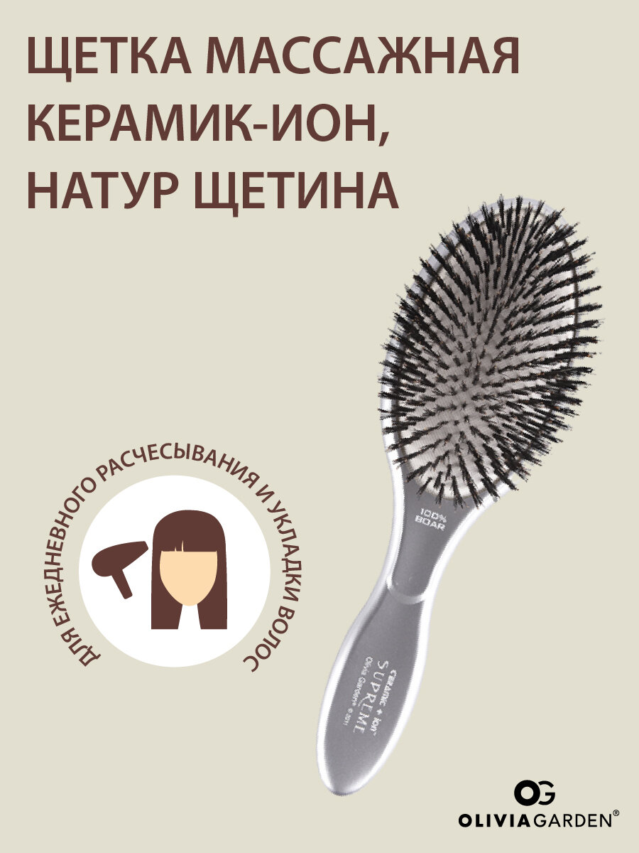 Olivia Garden Щетка Olivia Garden массажная керамическое покрытие, натур щетина