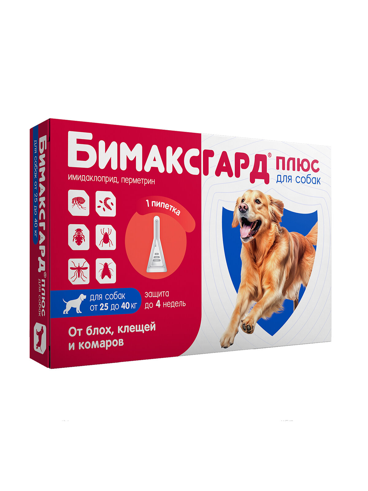 Капли для собак 25-40 кг от блох, клещей и комаров Бимаксгард плюс, 1 пипетка х 4,0 мл