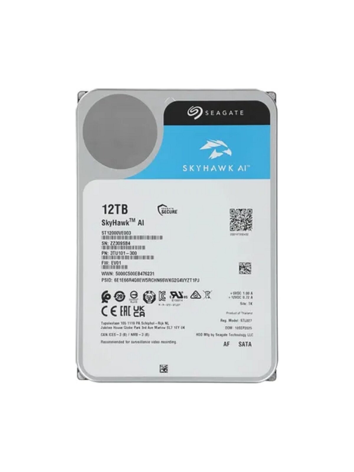 12TB Seagate SkyHawkAl (ST12000VE003) {SATA 6 Гбит/с, 7200 rpm, 256 mb buffer, для видеонаблюдения}