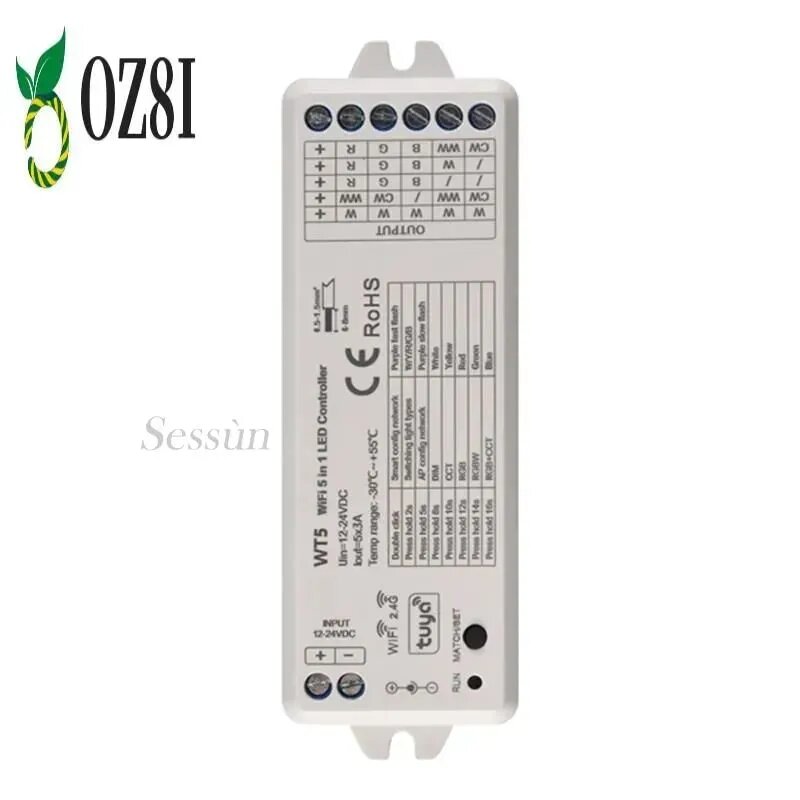 (H V Q D) Светодиодный контроллер Tuya 5 в 1 диммер CCT RGB RGBW RGBWW RGBCCT Strip Smart Life Wi-Fi 2,4 г пульт дистанционного управления 12-24 В WT5