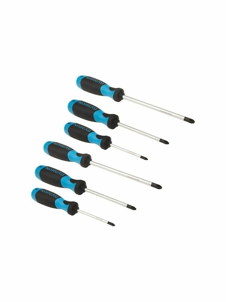 Набор отверток NORGAU Industrial со специальной патентованной рукояткой и намагниченным наконечником, PH, PZ - 6 шт, CrV.