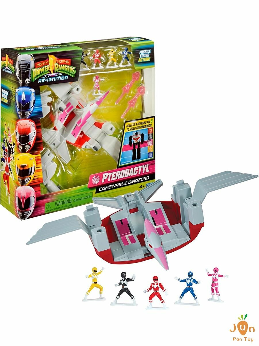 Power Rangers Pterodactyl Combinable Dinozord / Набор игрушек Могучие Рейнджеры для детей: динозавр-робот отряда Птеродактилей и 5 фигурок, со стреляющим оружием - идеальный подарок на день рождения