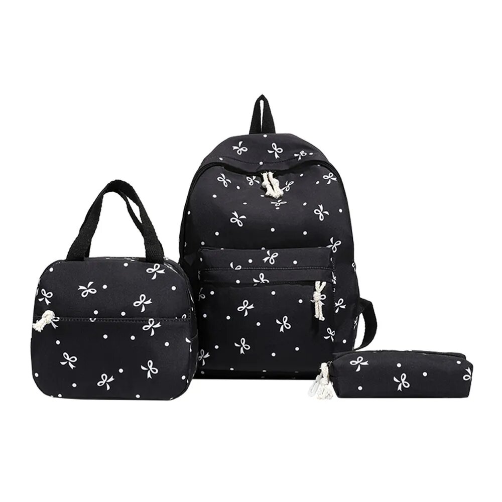 Milochic Рюкзак школьный комплект черный, сумка для обеда, пенал, для девочек