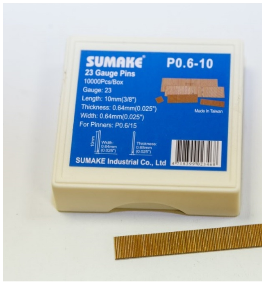 Шпильки(микрошпильки, гвозди) для пневмопистолета(нейлера) тип 23Ga, Sumake P0.6-10 уп.10000 шт. 10мм- 0.64мм 30404