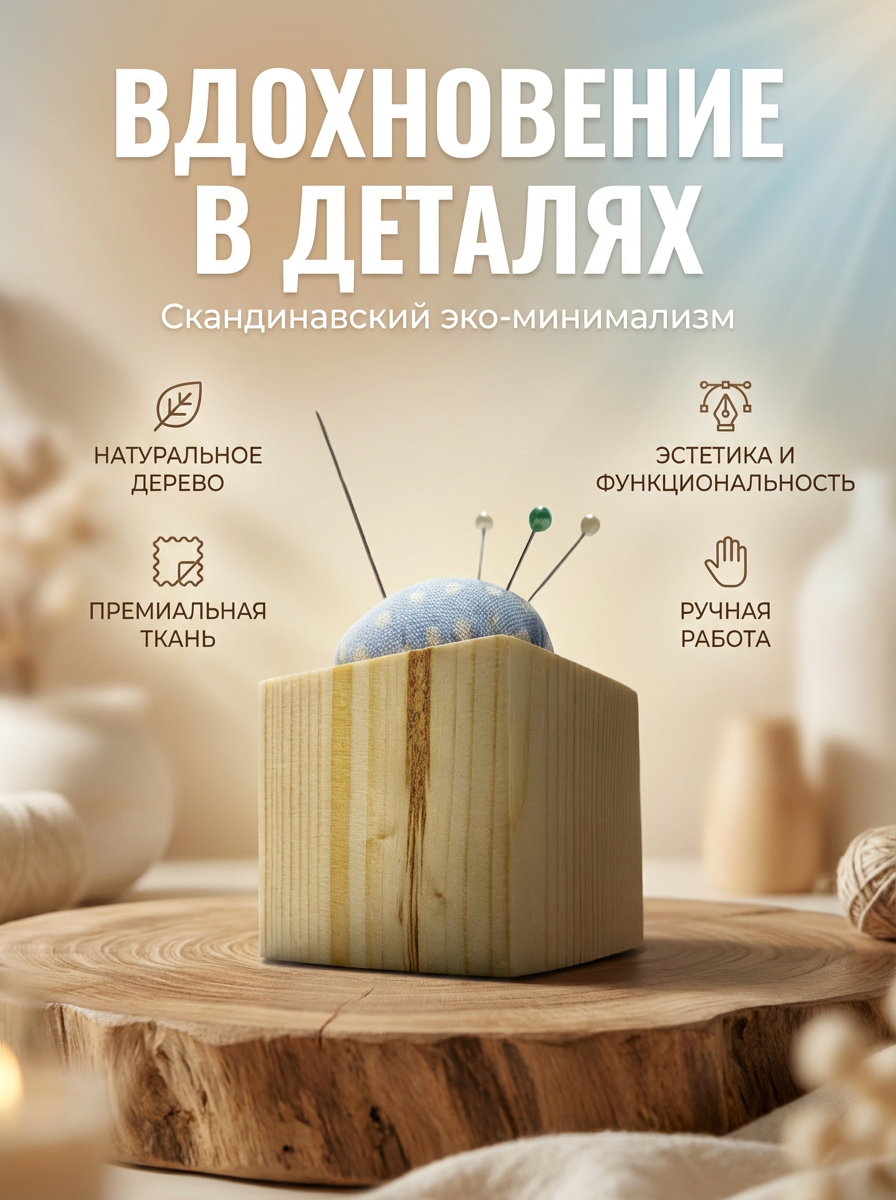 Игольница из массива натурального дерева естественный цвет дерева