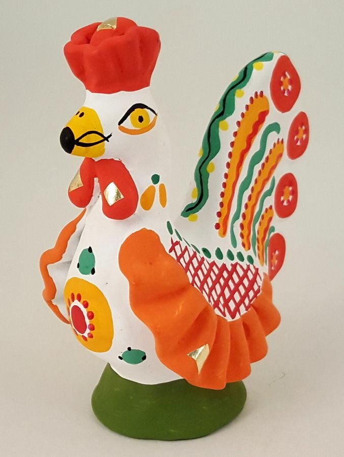 Петушок №4(1), Дымковская глиняная игрушка, ручная авторская работа