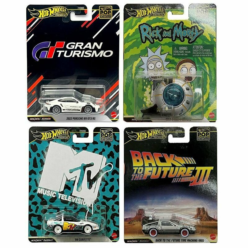 Hot Wheels Модель автомобиля из сплава, 1:64, серия Premium, линия Pop Culture (Набор из 4 машин)