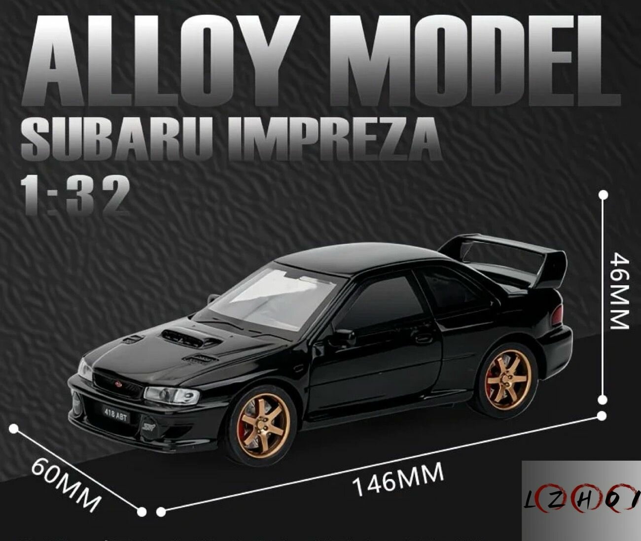 Модель спортивного автомобиля Subaru Impreza WRX STi с алюминиевым кузовом, световыми и звуковыми эффектами, четырехколесной подвеской, трехпозиционным переключателем и открывающимися дверями