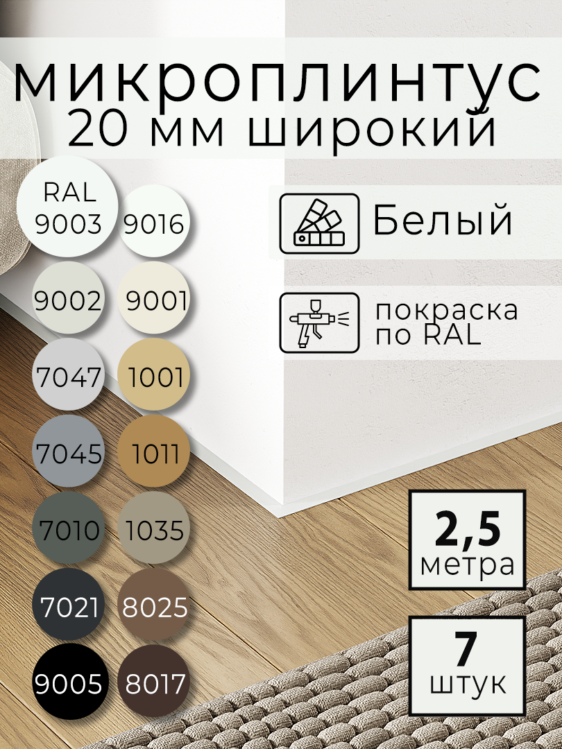 Микроплинтус фесо широкий 20 мм цвет Белый RAL 9003 2,5 метра