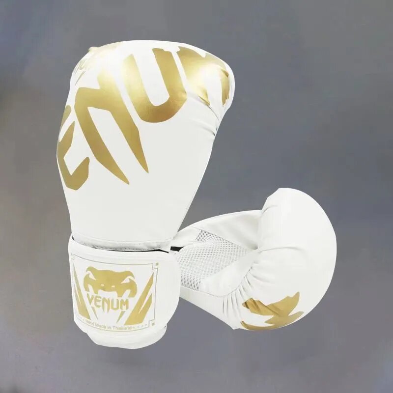 Боксерские перчатки Venum White/Gold для бокса 12 oz кожаные