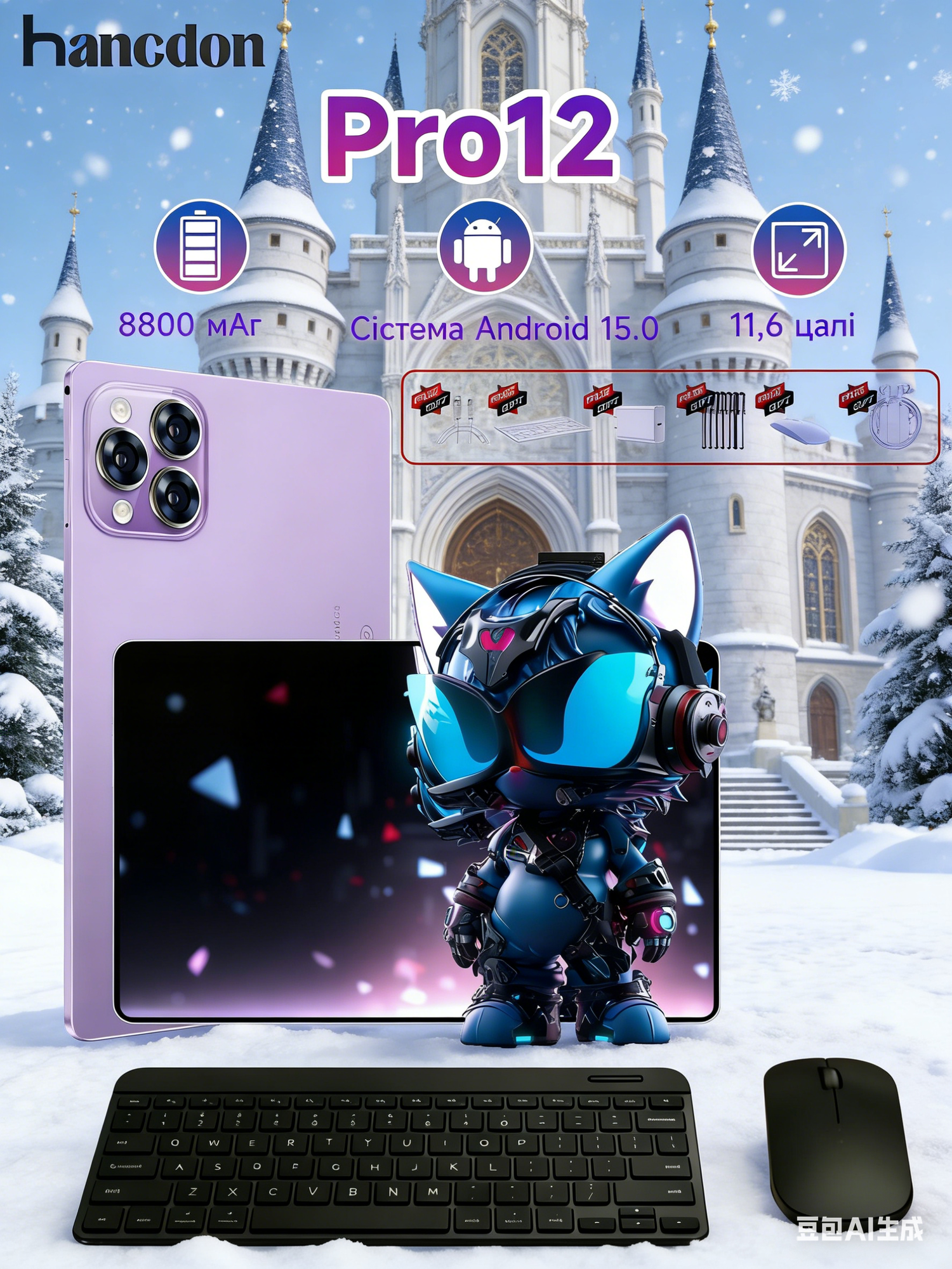 Смарт-планшет Galaxy Pro 12 на базе Android с клавиатурой и мышью, 11,6 дюймов, 16 ГБ + 1024 ГБ, игровой планшет.