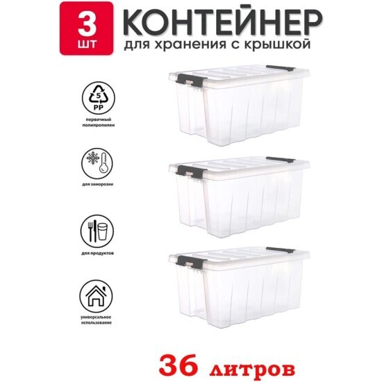 Набор контейнеров Rox Box с крышкой 36 л. Цвет прозрачный