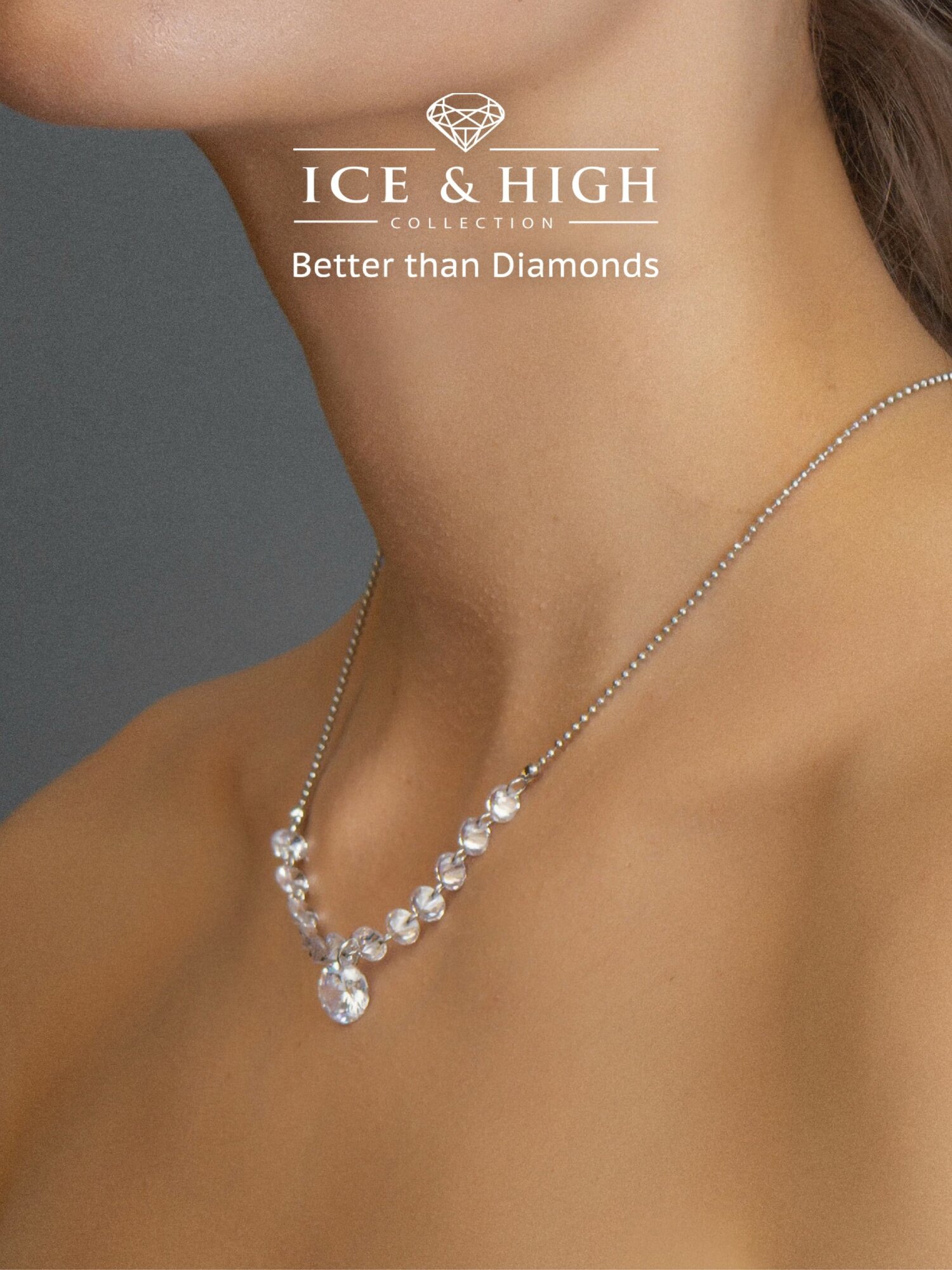 Колье Ice&High, кристалл, хрусталь, горный хрусталь, стекло, искусственный камень