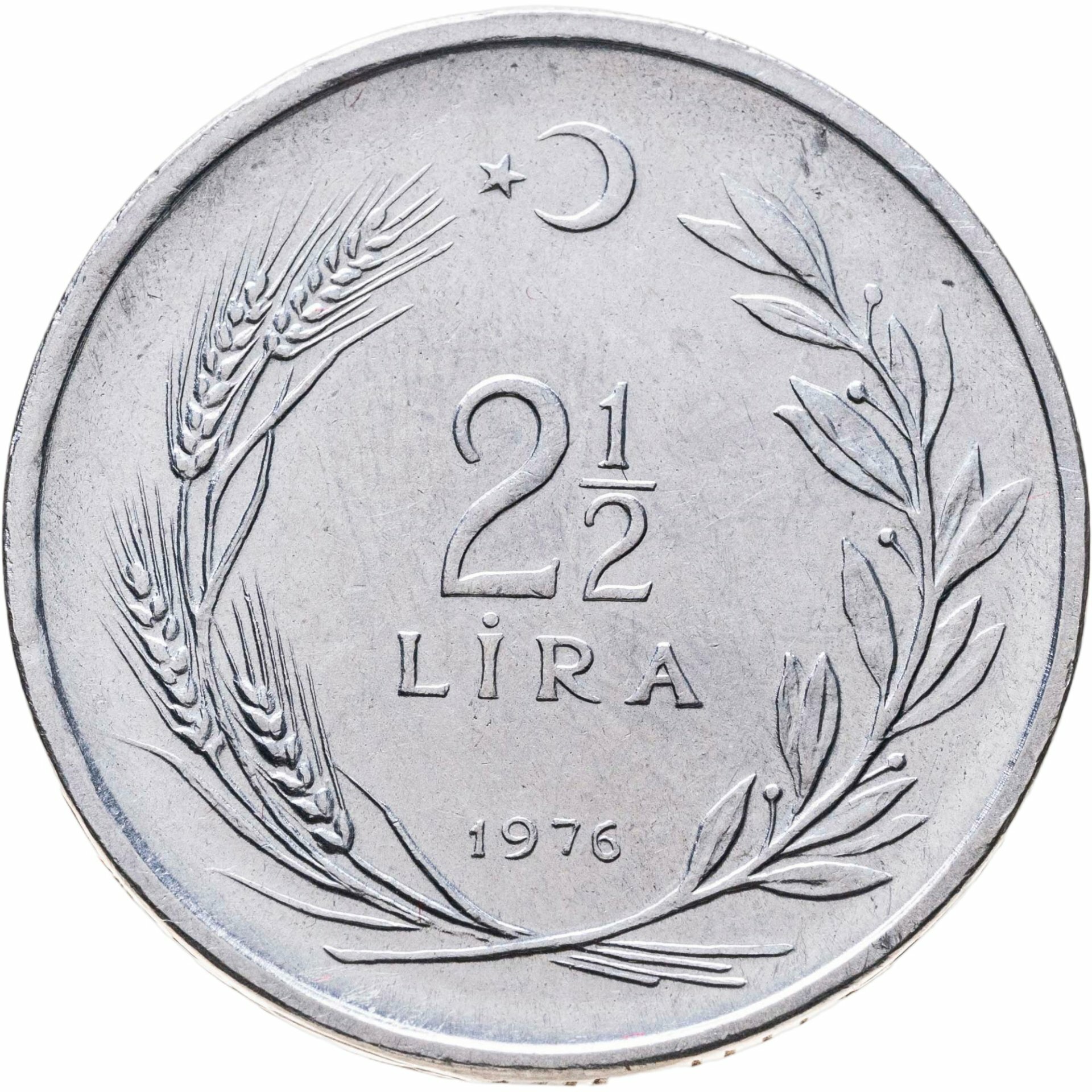 Турция 2 1/2 лиры lira 1976, Сталь, в сохранности AU