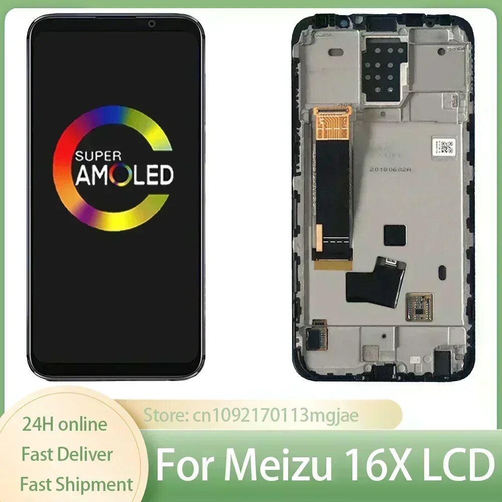 Оригинальный AMOLED-дисплей 6,0 дюймов для Meizu 16X LCD M872Q M872H, сенсорный Black With Frame
