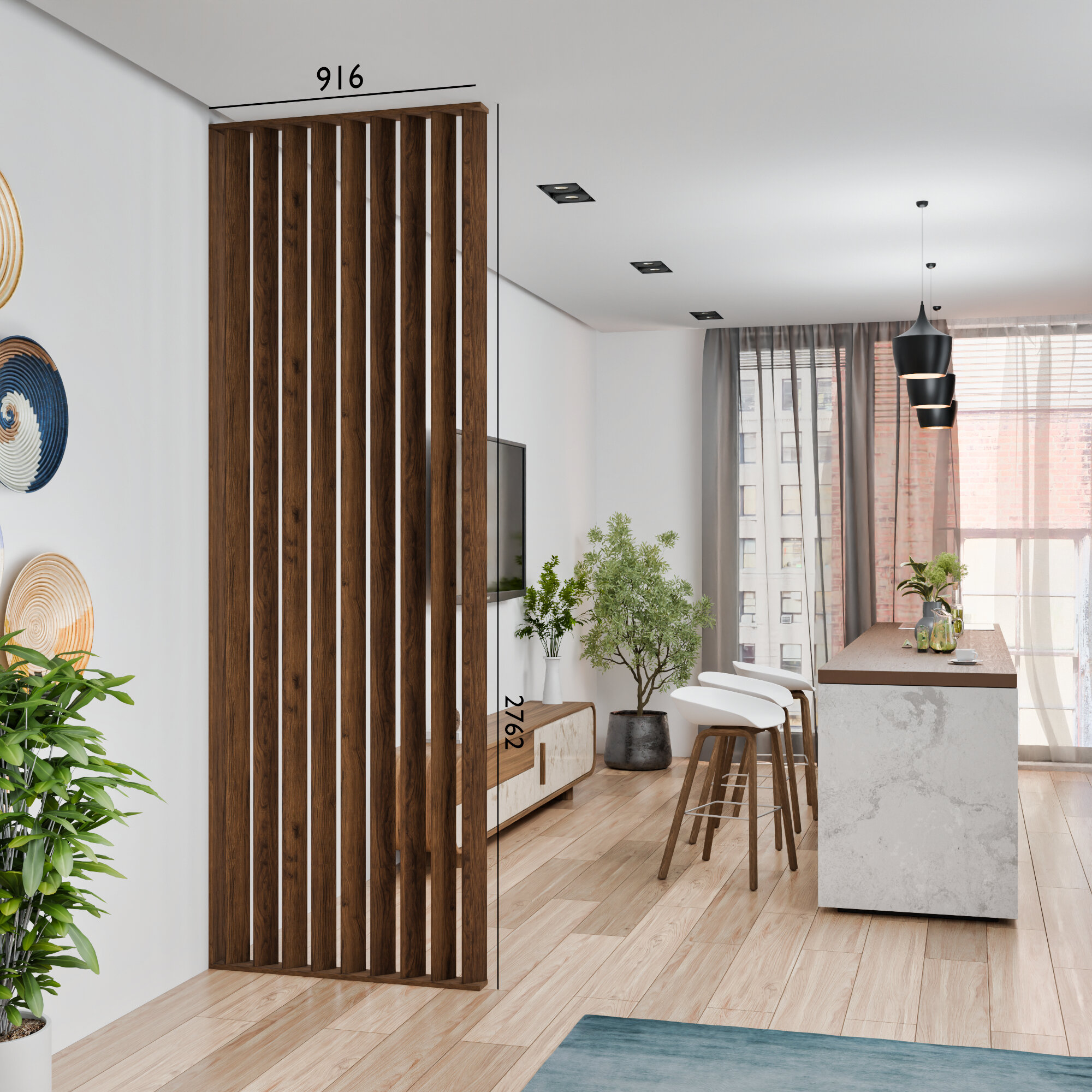 Реечная перегородка 916 мм для зонирования салона, офиса, цвет Дуб Катания