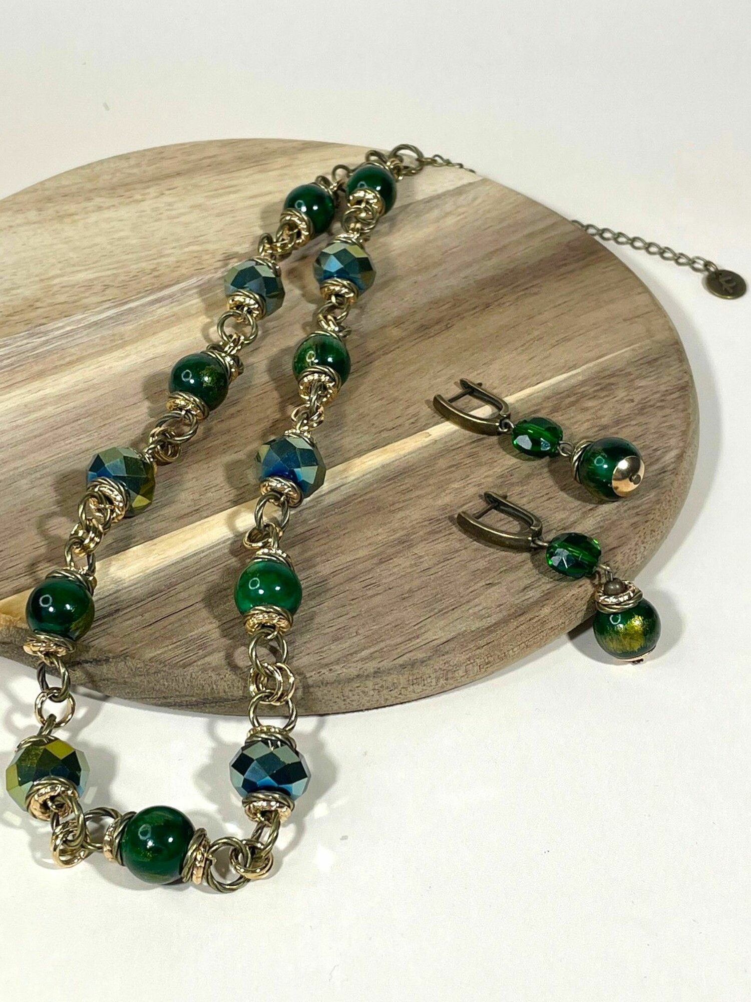 Комплект бижутерии: колье, серьги, стекло, металл, жемчуг имитация, муранское стекло