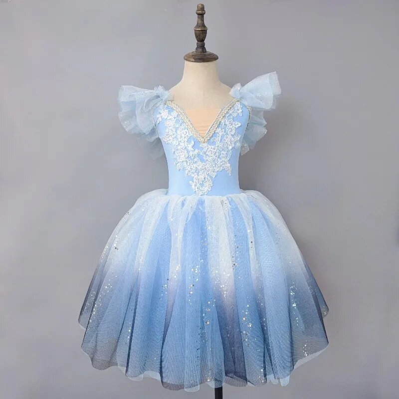 Балетный костюм VISIVANE для девочки из полиэстера 150, Светло-голубой, 12-Light blue