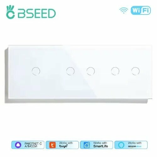 Сенсорный выключатель, WIFI выключатель 6 клавиши, 3 поста (1+2+2), Нужен нейтралитет, c Алисойпанель стекло,228mm